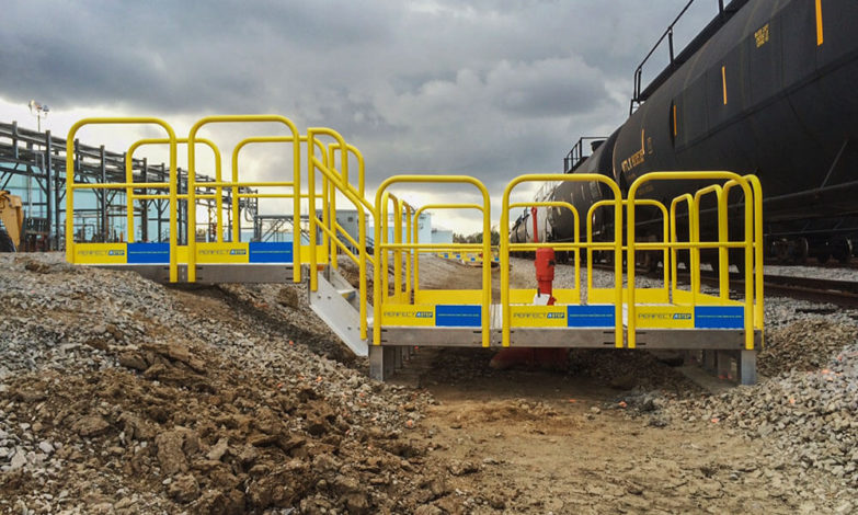 Elongated Work Platform Metal Handrail System - SafeRack