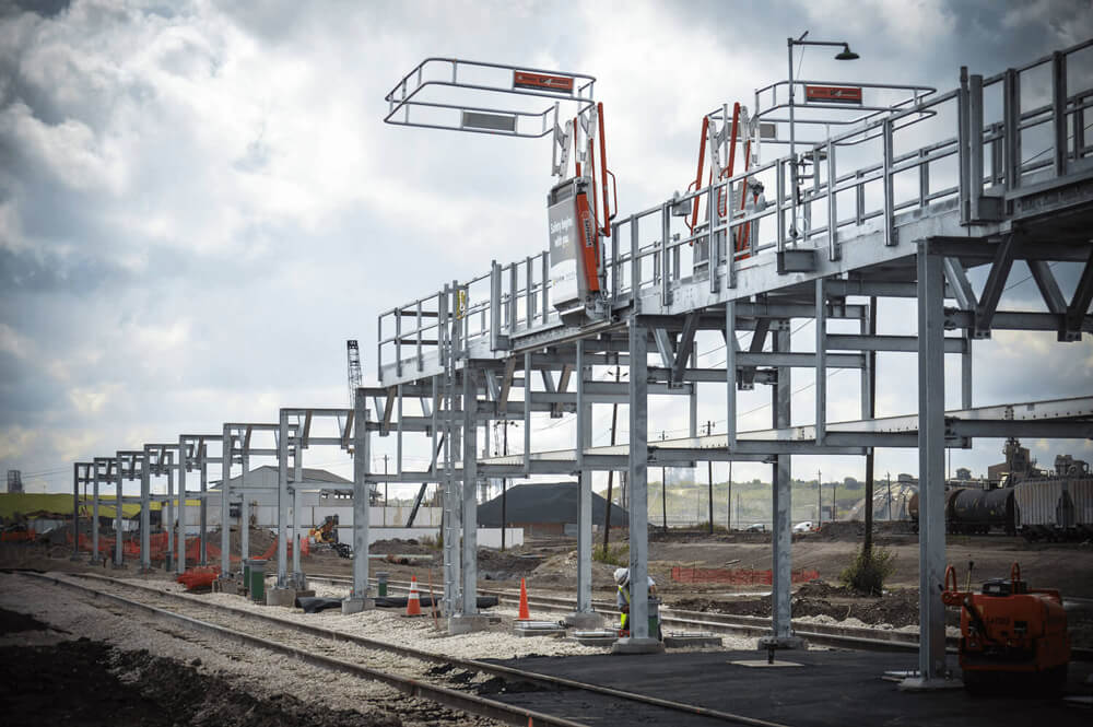 Long Railcar Platform Under Assembly - SafeRack